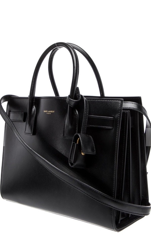 Saint Laurent Black Satchel Top Handle Bag Gold Hardware Detachable ...