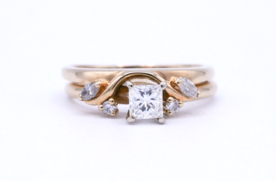 14KT Yellow Gold Natural Princess Cut Diamond Wedding Set with Custom ...