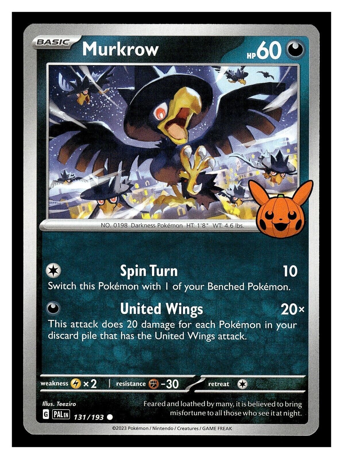 Murkrow Pokemon TCG Halloween Pikachu Stamped Card 131/193 | eBay