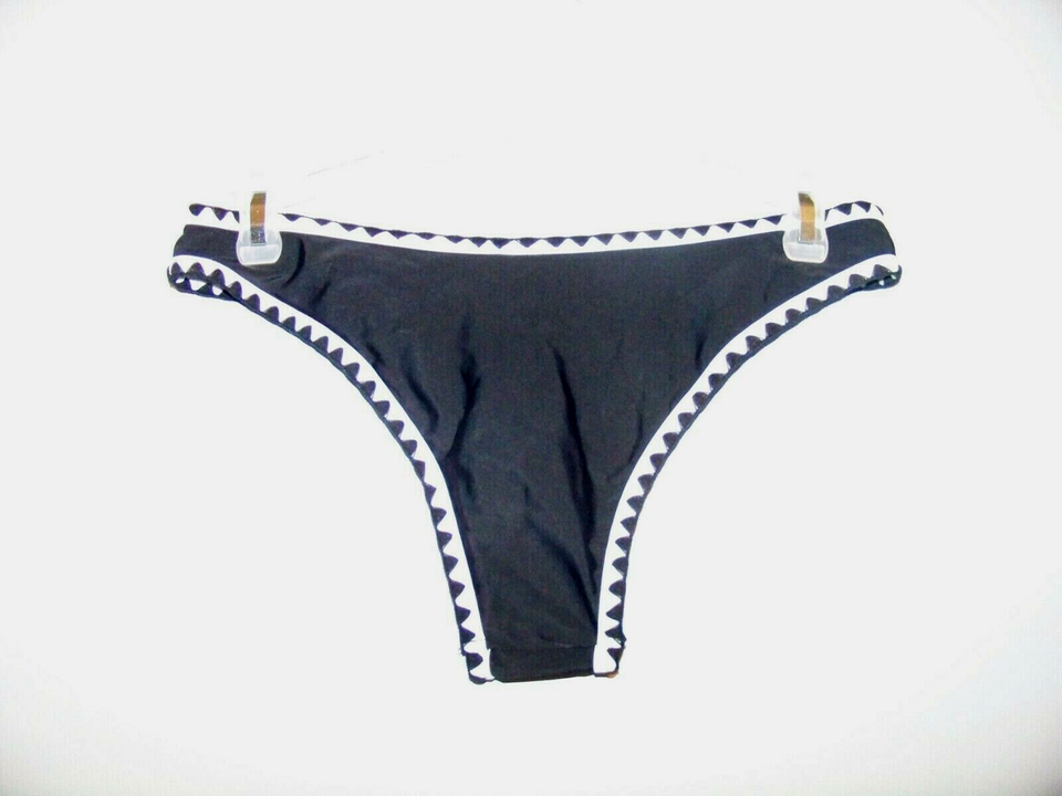 New Womens Zaful Low Cut Bikini Bottoms Black w/ White Trim Size Small ...