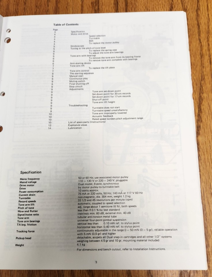 Dual 521 Turntable Service Manual - Original | eBay