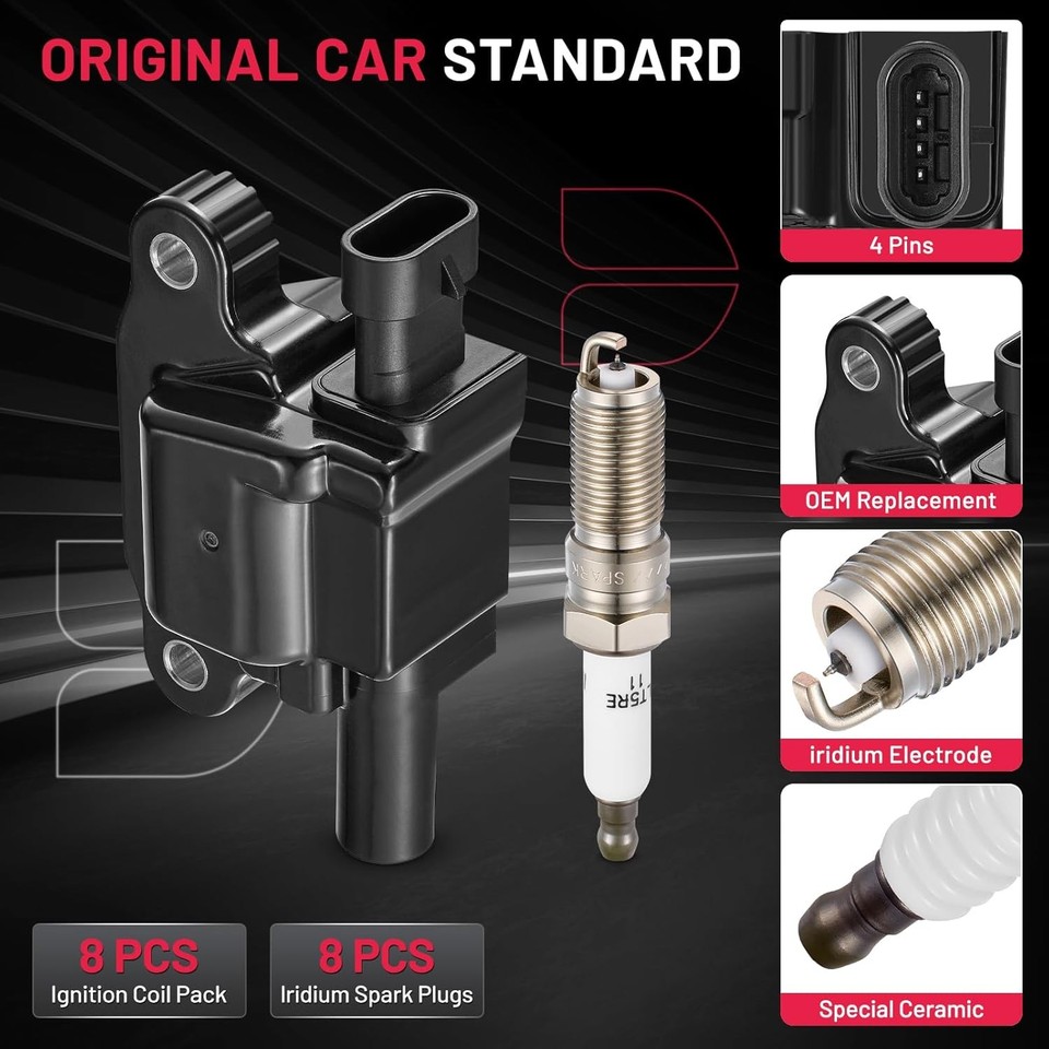 8pcs Round Ignition Coil & Spark Fit Chevy Silverado 1500 GMC Sierra ...