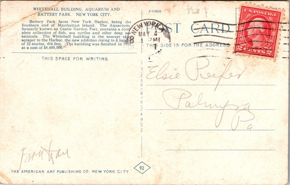 Postcard Whitehall Building Aquarium & Battery Park New York City NY ...