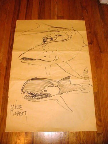 36" Original illustration artwork Joe Kubert drawing whale scuba diver ...
