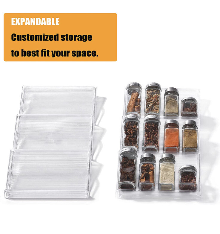 2 Pack Expandable Drawer Spice Rack Organizer 3 Slanted Tiers Clear ...