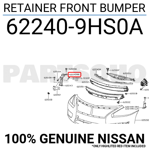 622409HS0A Genuine Nissan RETAINER FRONT BUMPER 62240-9HS0A | eBay
