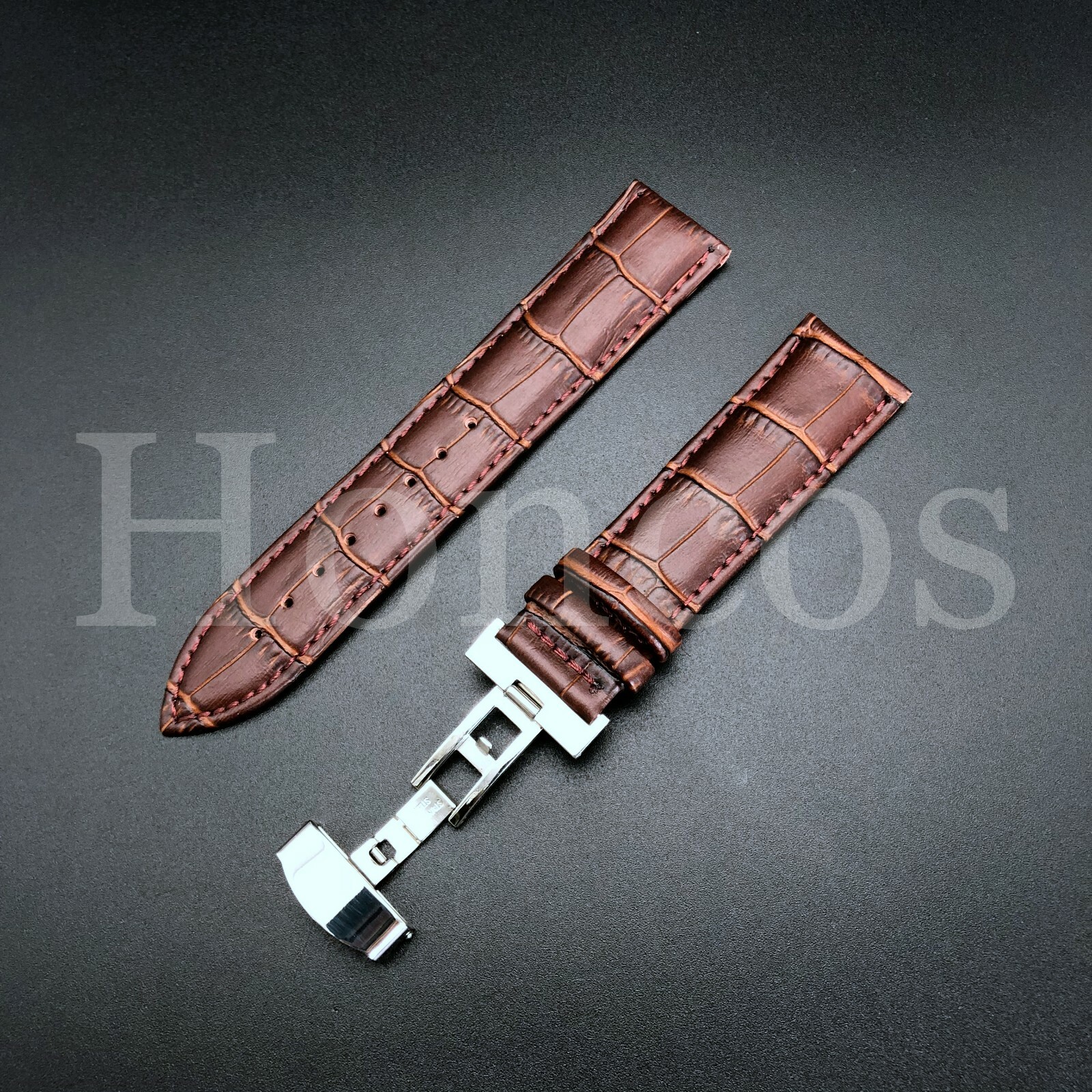 22MM LEATHER STRAP BAND WATCH BUTTERFLY DEPLOYMENT CLASP FITS FOR ...
