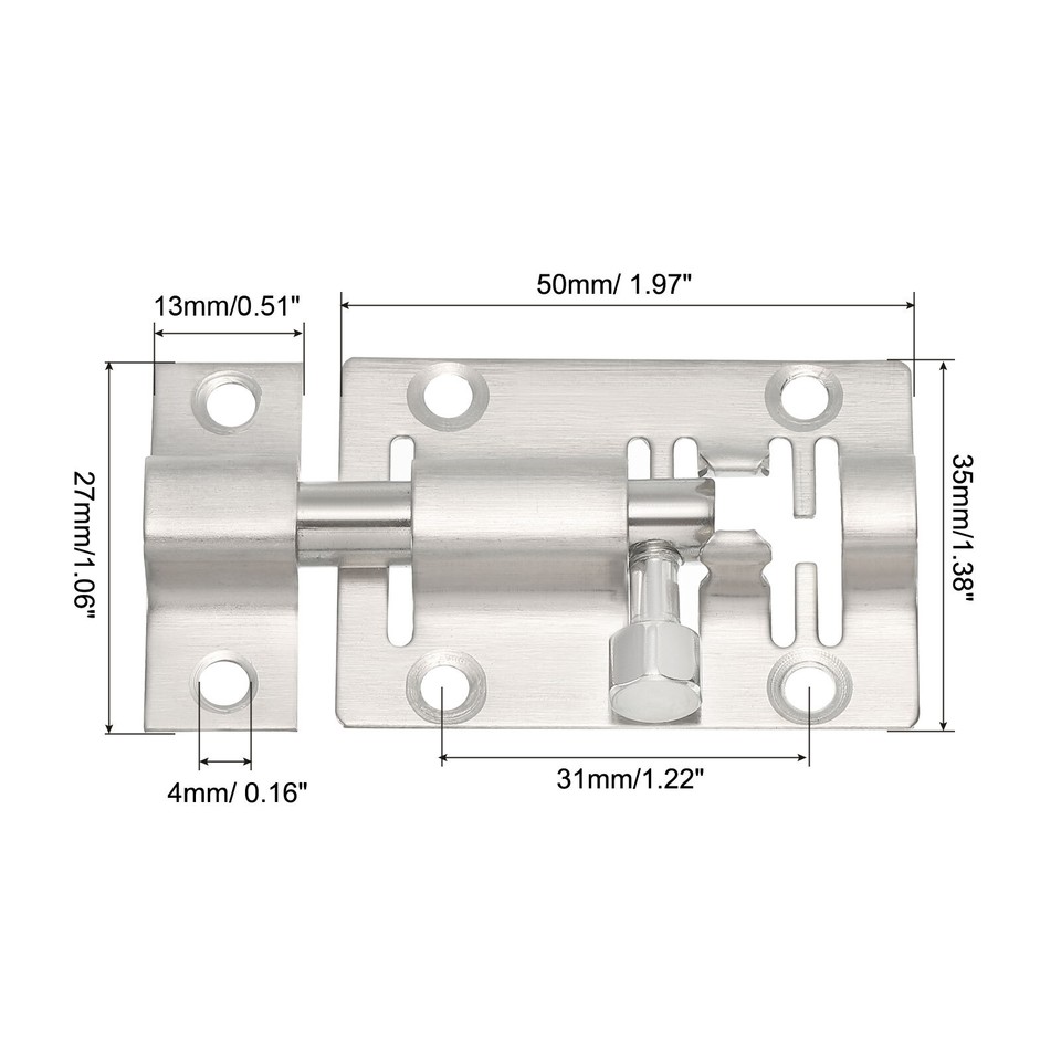 2Pcs Door Barrel Bolt Latch 2 Inch, Stainless Steel Latch Sliding Lock ...