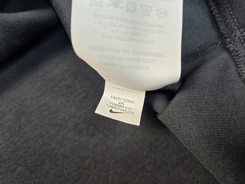 NIKE Tech Fleece Top Shirt 2XL Mens Black Long Sleeve Lightweight ...