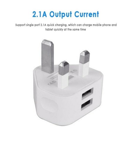 UK Mains 3 Pin Plug Adapter Wall Charger 1/2/3-Port Dual USB For Phones ...