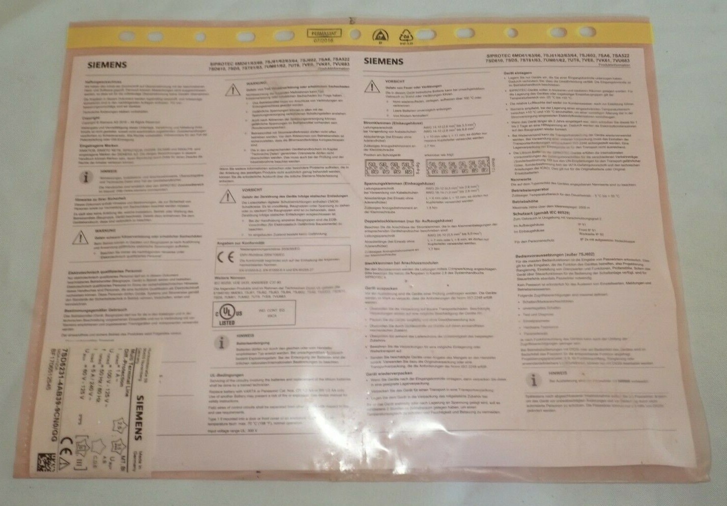SIEMENS 7SD5231-4AB39-9CN0/GG SIPROTEC 7SD52 4-LINE DISPLAY FOR ...