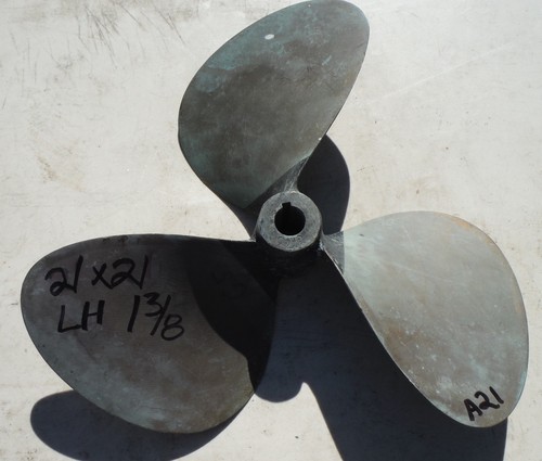 21 X 21 BRONZE 3 Blade Left Hand Propeller 1-3/8” Bore Prop Wheel 21x21 ...