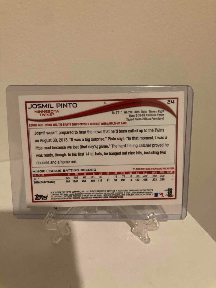 Josmil Pinto 2014 Topps Chrome On Card Autograph Rookie Card Minnesota ...