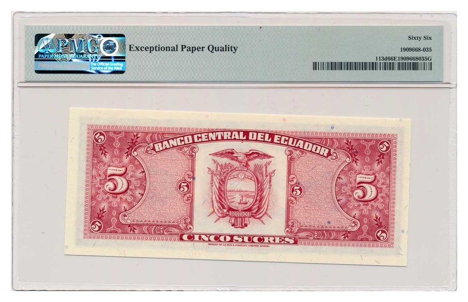 ECUADOR banknote 5 Sucres 1988 PMG grade MS 66 EPQ Gem Uncirculated | eBay