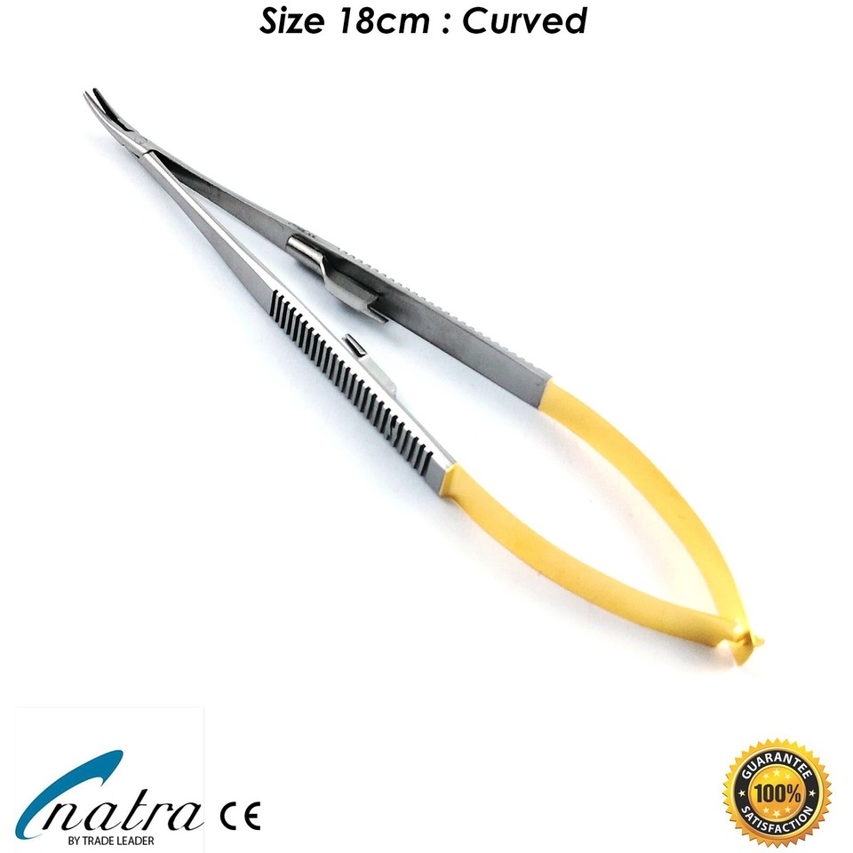 Castroviejo Needle Holder 18 cm Curved with lock TC gold surgical ...