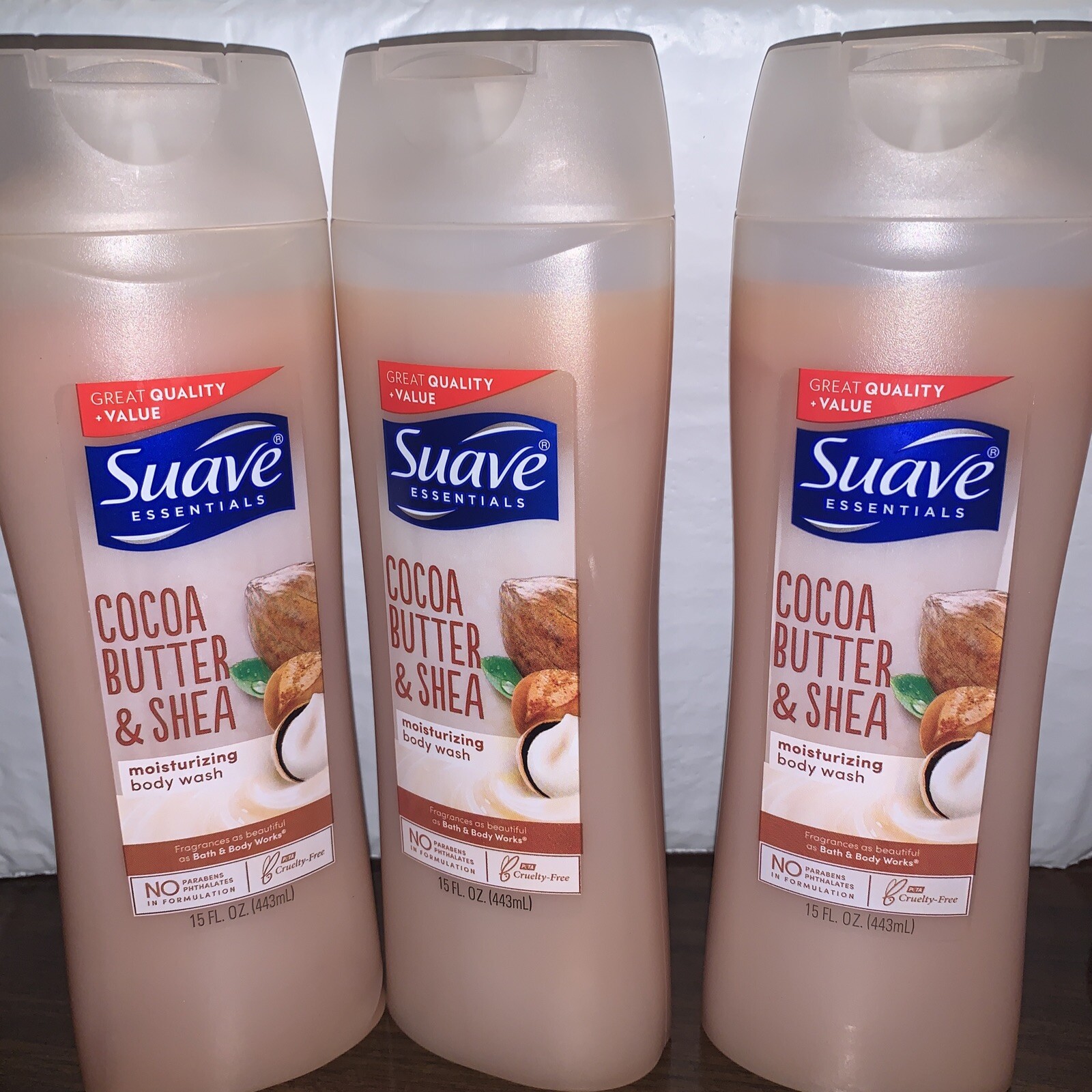 Lot of 3 Suave Essentials COCOA BUTTER & SHEA Moisturizing Body Wash 15 ...