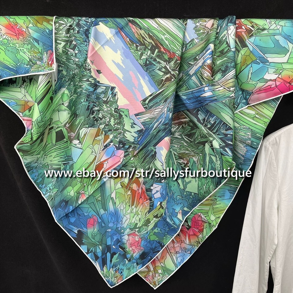 Sallys Crystal Print 18 Momme Twill Silk Wrap Scarf Stole Double Face ...