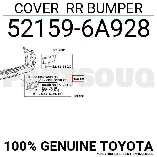 521596A928 Genuine Toyota COVER RR BUMPER 52159-6A928 OEM | eBay