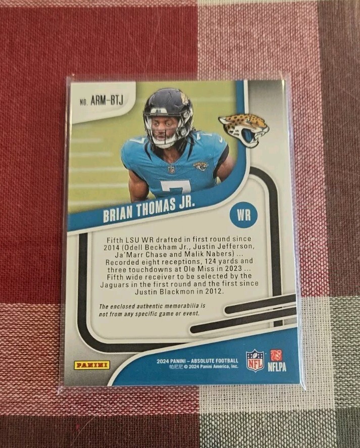 2024 Absolute Brian Thomas Jr. Rookie Materials Card RC Jersey Swatch ...