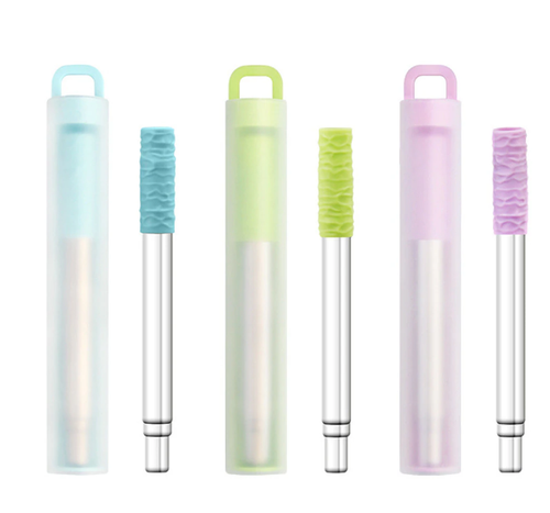 3Pcs TELESCOPIC REUSABLE DRINKING STRAWS Stainless Steel Straws Travel ...