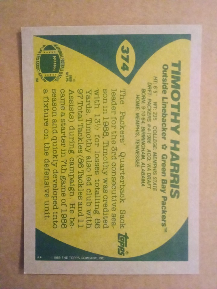 Timothy Harris 374 Topps 1989 NFL Football Card | eBay