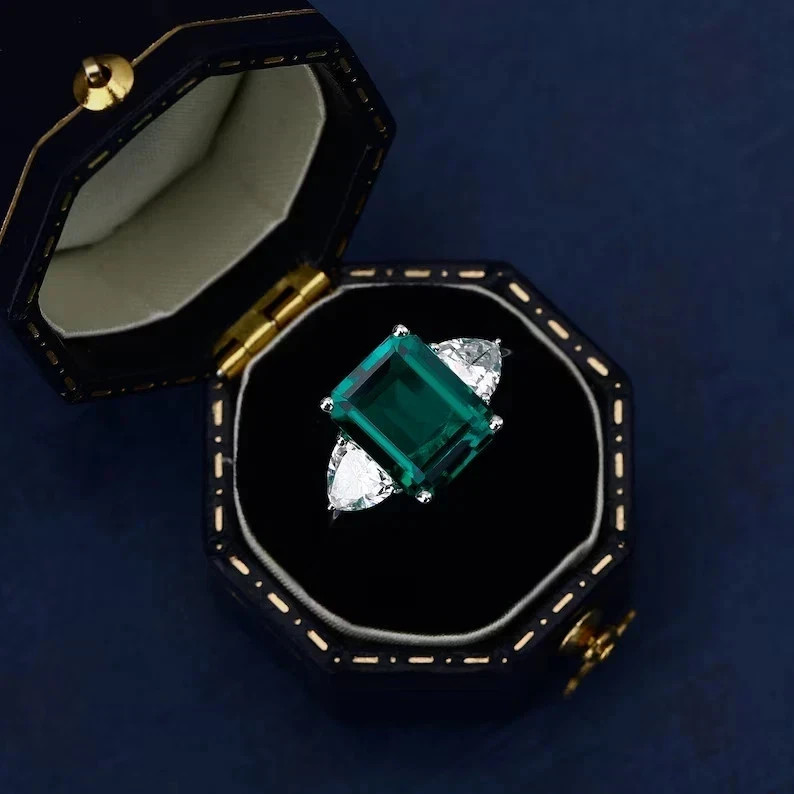 5.50 Ct Emerald Cut Natural Emerald Proposal Diamond Ring 14K Solid ...