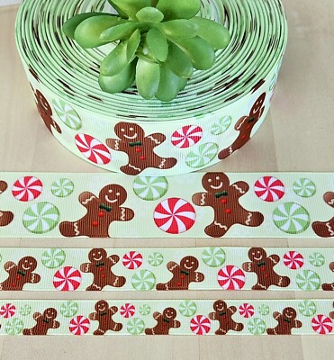 3/8, 5/8, 7/8, 1.5 & 3" (1 YD) Gingerbread Man Ribbon Christmas Candy ...
