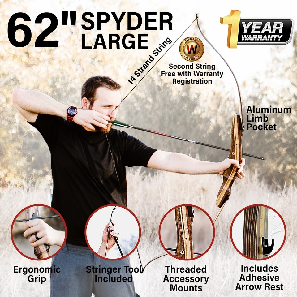 Spyder XL Takedown Recurve Bow - 62"-64" Hunting & Target Bow - Fast ...