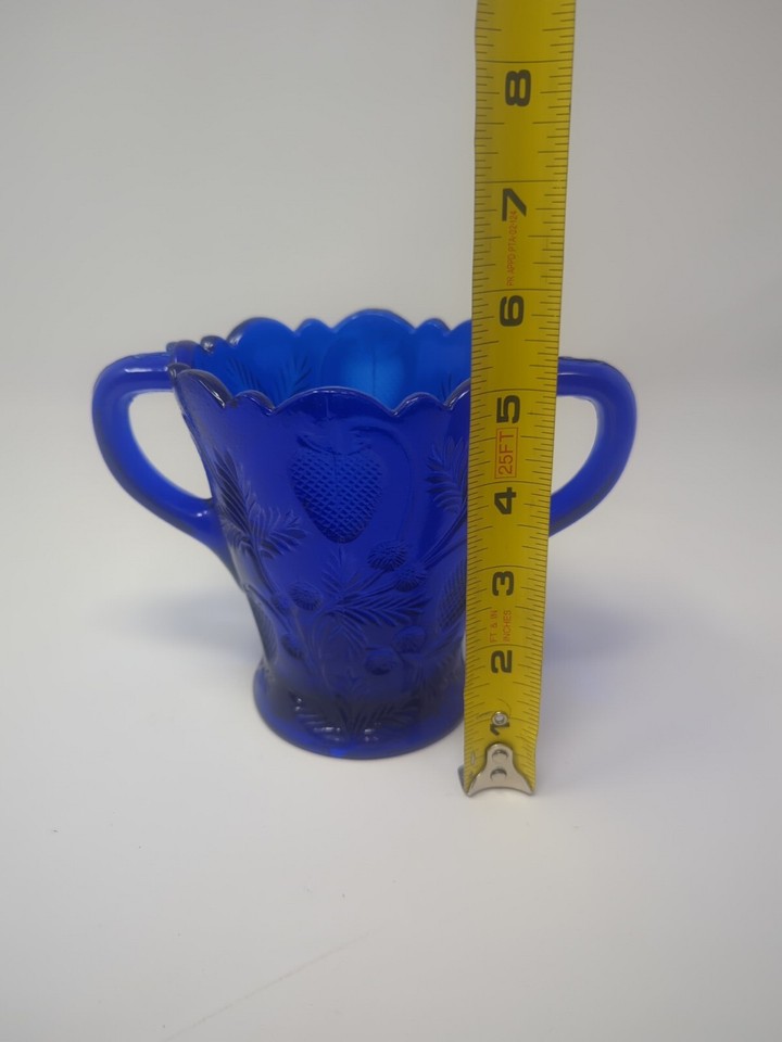 Mosser Cobalt Blue Double Handle 5" Glass Vase W/ Inverted Strawberry ...