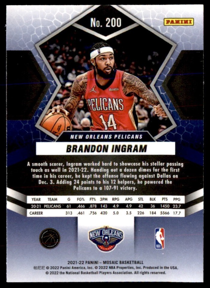 2021-22 Panini Mosaic Basketball Base Card Brandom Ingram #200 | eBay