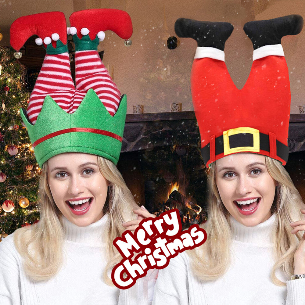 2Pcs Santa Claus Hats Christmas Decorations Funny Red Pant Leg Hat ...
