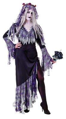 Adult Ladies Zombie Bride Halloween Corpse Undead Fancy Dress Costume ...
