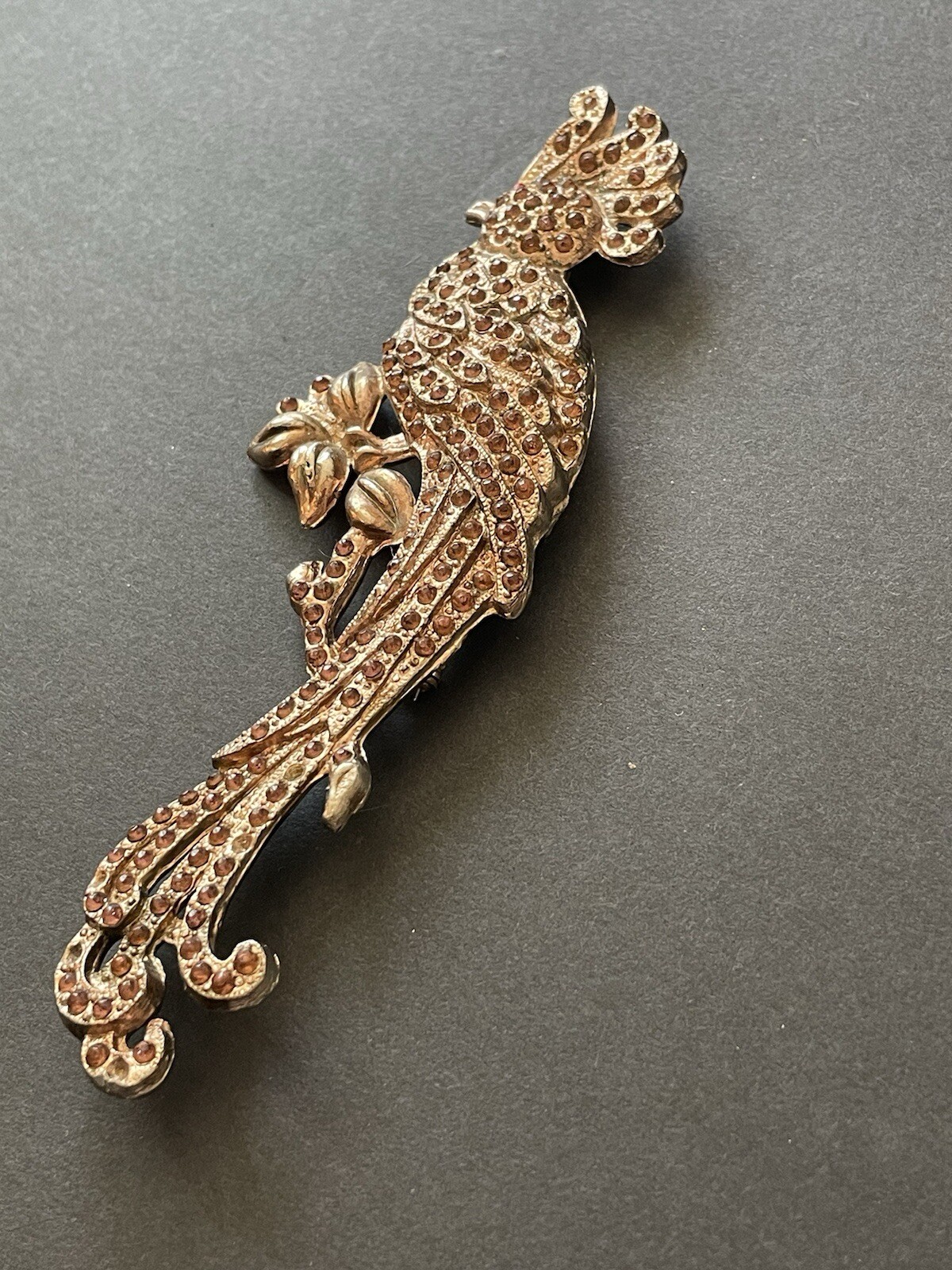 Vtg 1940’s Unsigned CORO Bird Cockatoo Parrot Brooch Rhinestone 5” Pin ...