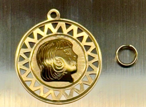 GOLD 14K ~ 14K Yellow Gold " ATL " Girl Portrait Pendant Bracelet Charm ...