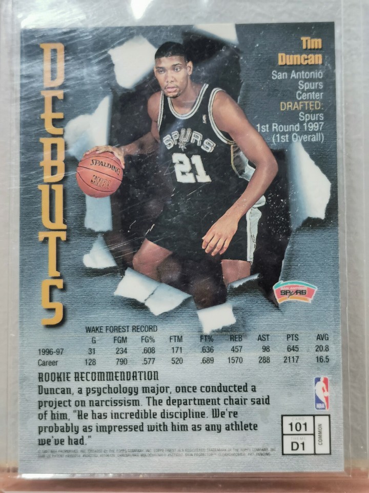 1997-98 Topps Finest #101 Tim Duncan Rookie Card Debuts | eBay