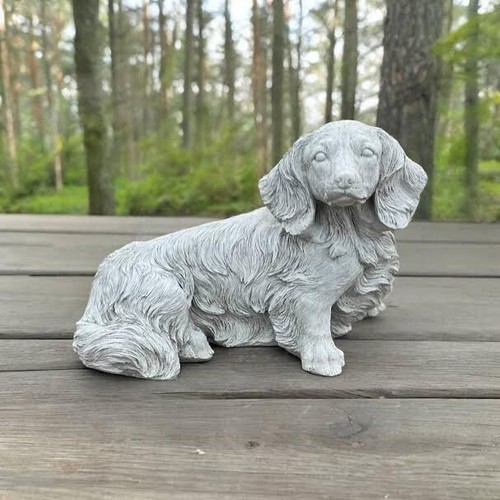 Dachshund Dog Long-Haired Statue Stone Dog Memorial Sculpture Garden ...