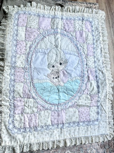 VTG Precious Moments Baby Blanket Quilt 34 X 45 Bedtime Pastel ...