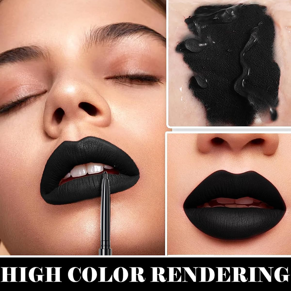 3Pcs Black Matte Liquid Lipstick,Lip Liner,Lip Gloss Trio Lip Set ...