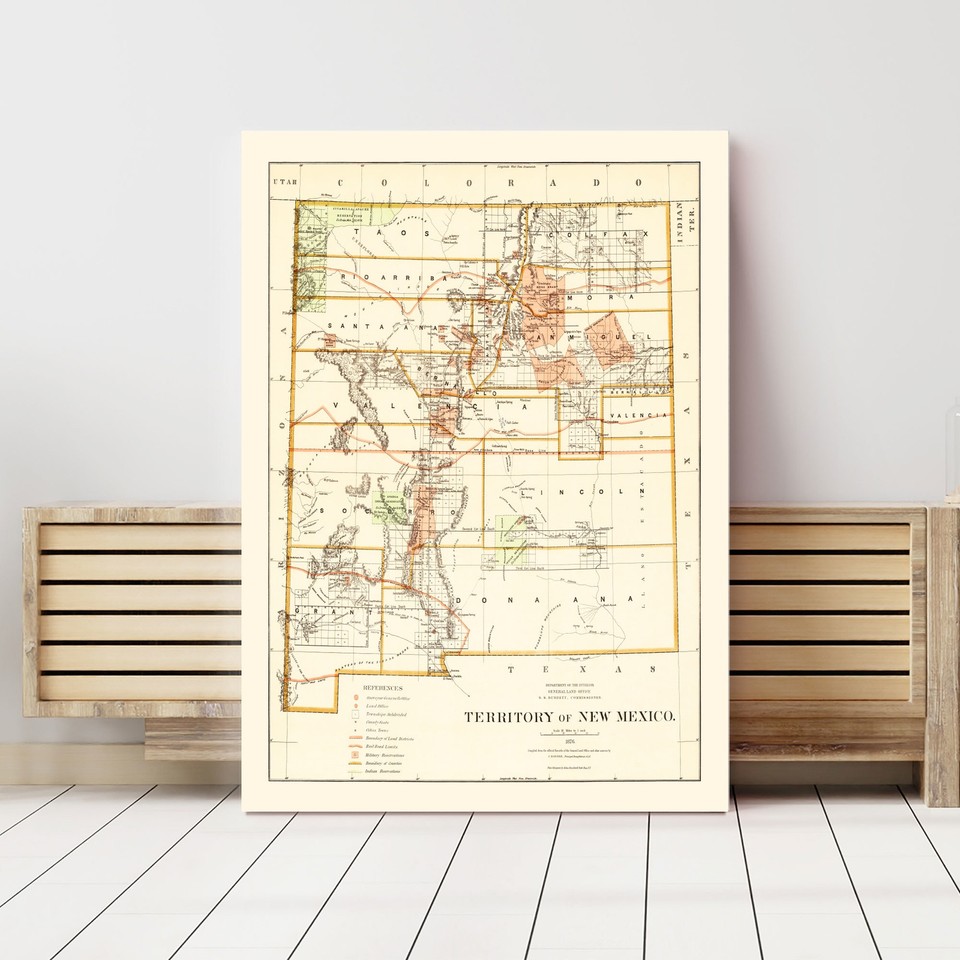 Old Map of New Mexico 1876 - Vintage New Mexico Art | eBay