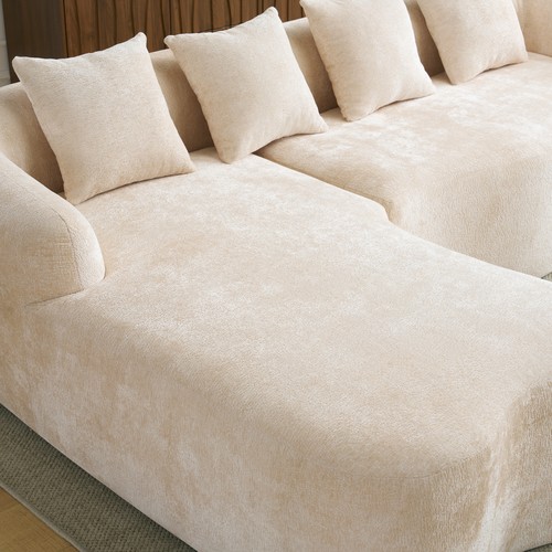 Full Compression L-Shape Sectional Sofa w/Curved Chaise，Beige Modular ...