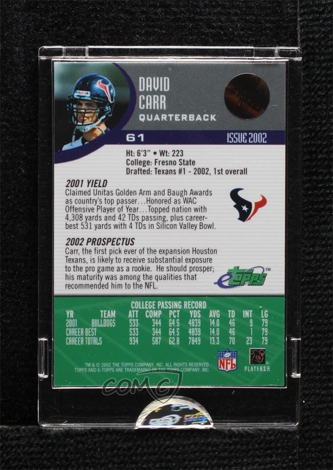 2002 eTopps David Carr #61 Rookie RC | eBay