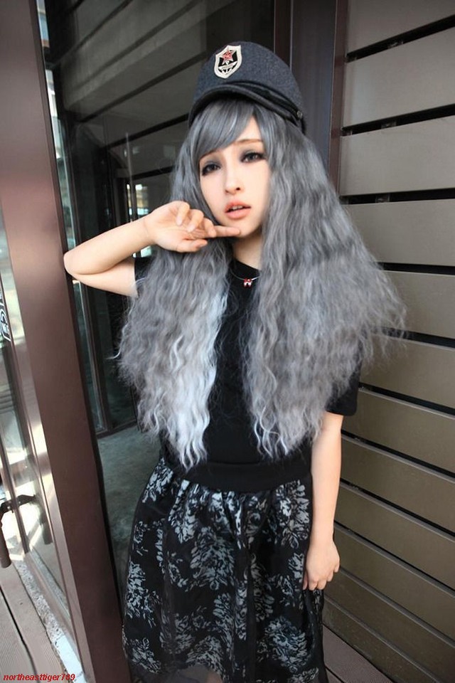 Fashion Long Gray Grey Curly Wavy Women's Lady Party Cosplay Hair Wig ...