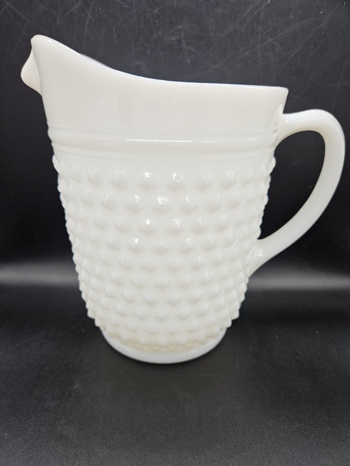 Anchor Hocking Hobnail White Milk Pitcher 8” Tall and 2 Matching Water ...