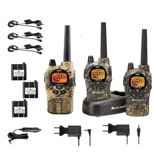 Pack Of 3 Midland GXT1050 Walkie Talkies + Chargers + Headphones 5W ...
