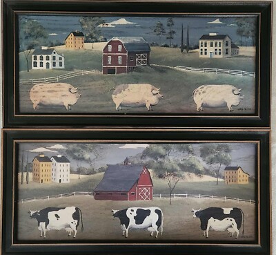 CHRIS PALMER Primitive Folk Art Farm Scene Pigs Cows Limited Print ...
