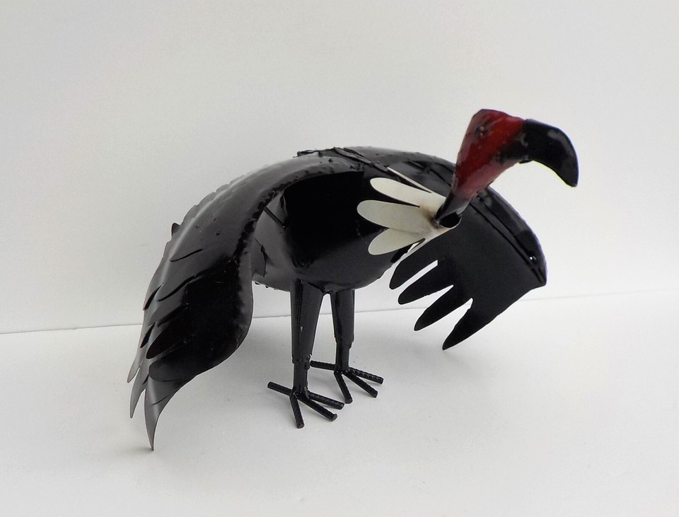 METAL ART BLACK TURKEY BUZZARD SCULPTURE 21" WING SPAN VULTURE ANIMAL ...