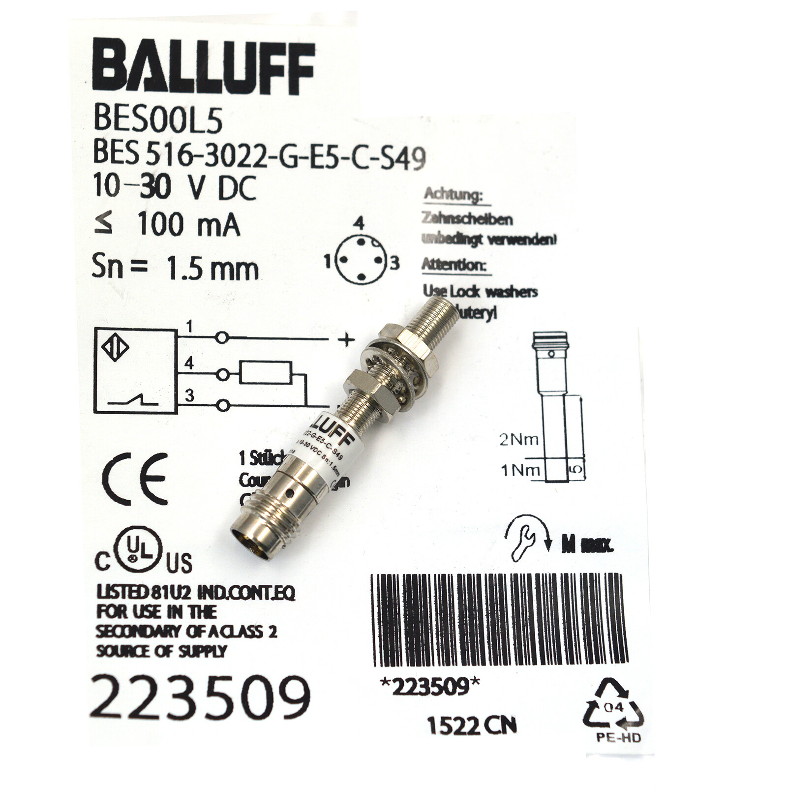 BALLUFF BES 516-3022-G-E5-C-S49（BES00L5）Inductive standard sensors PNP ...