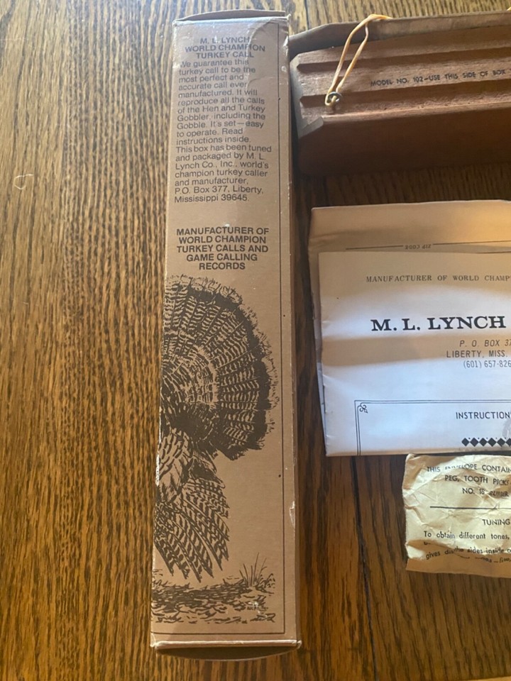 Vintage ML Lynch World Champion Turkey Call 102 Wood 1958 w/ Box ...