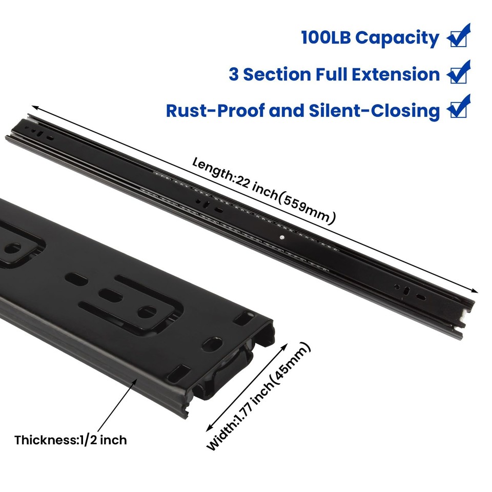 LONTAN Full Extension Ball Bearing Drawer Slides 8 10 12 14 16 18 20 22 ...