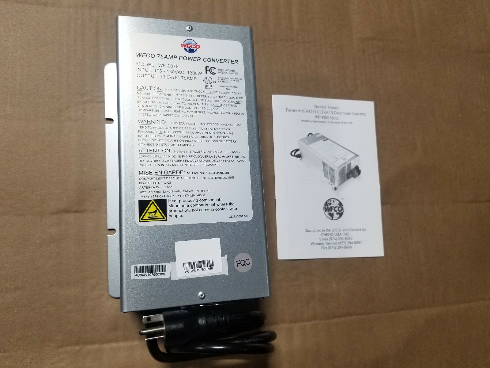 NEW WFCO 75 Amp Deck Mount Power Converter / Charger Corded RV Trailer ...